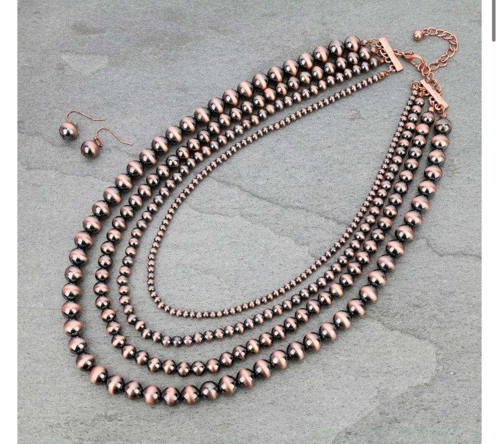 Navajo Style Pearl Layered Necklace Set - Copper – Turquoise Sisters ...